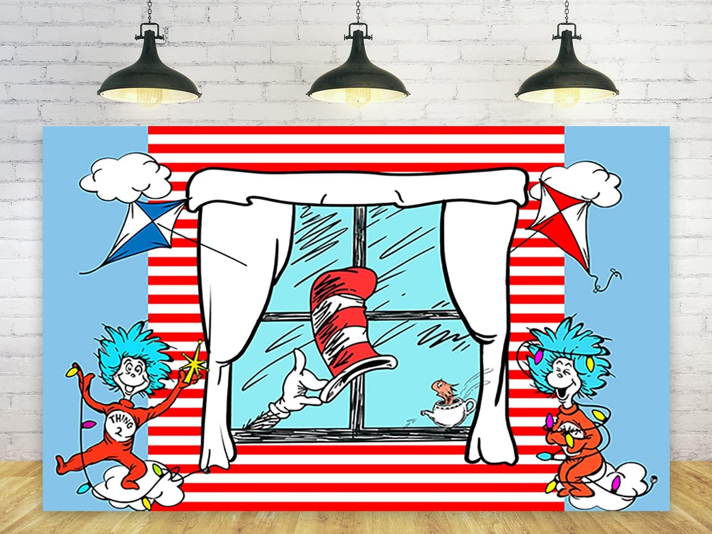 Amazon.com : Blue Stripes Backdrop Party Supplies Dr Seuss Birthday ...