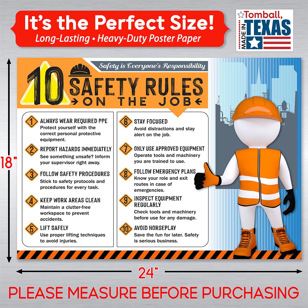 Snapklik.com : 10 Safety Rules On The Job Poster 18x24 Durable ...