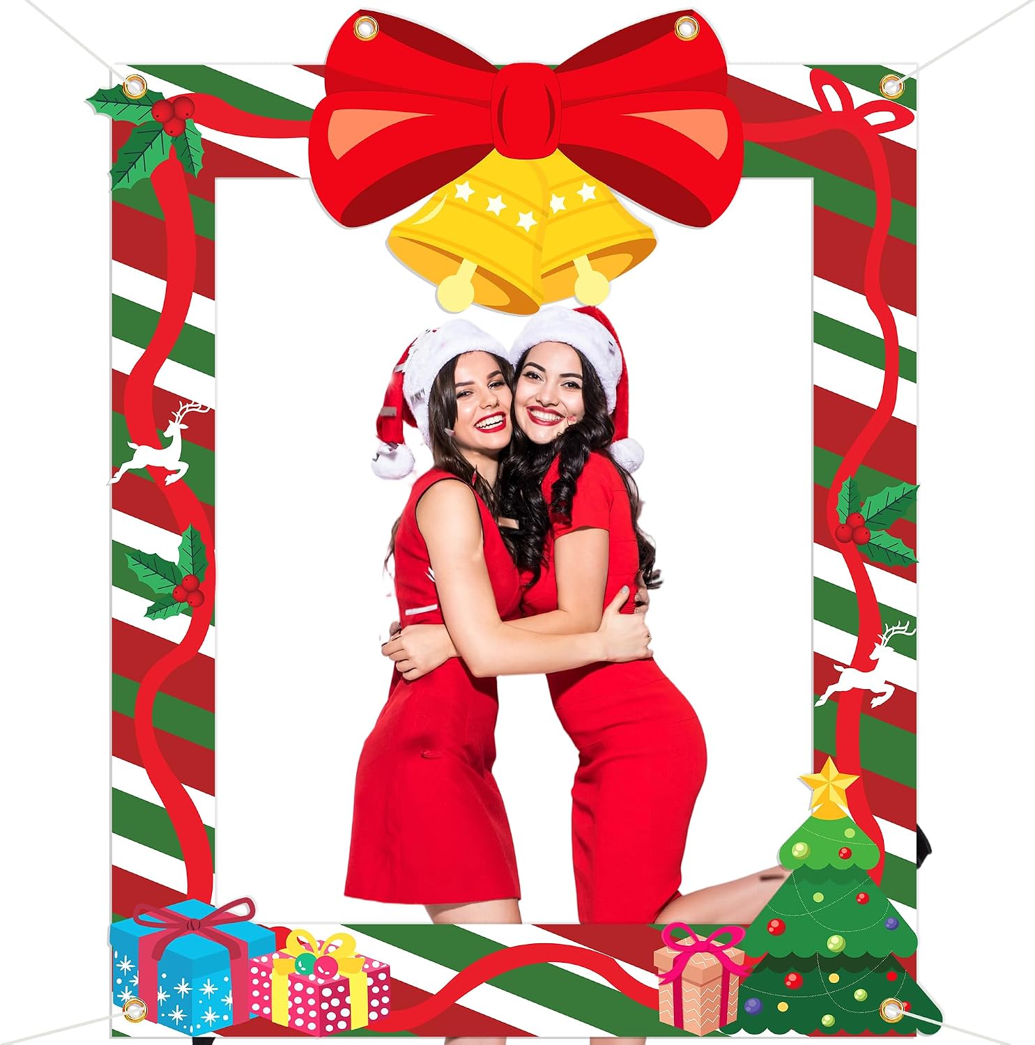 Amazon.com: Christmas Photo Booth Frame Prop Gift Box Shaped Photo ...