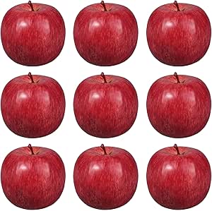 Amazon.com: EOPER 9 Pieces Artificial Apples, Dark Red Fake Apples ...