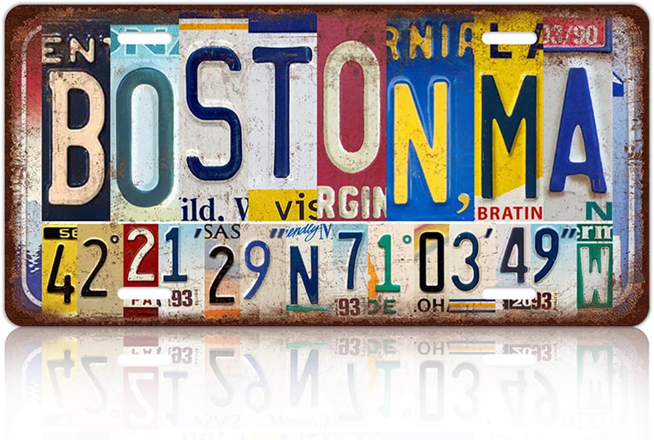 Amazon.com: Vintage City License Plate Boston,Ma Wall Decor Metal Tin ...