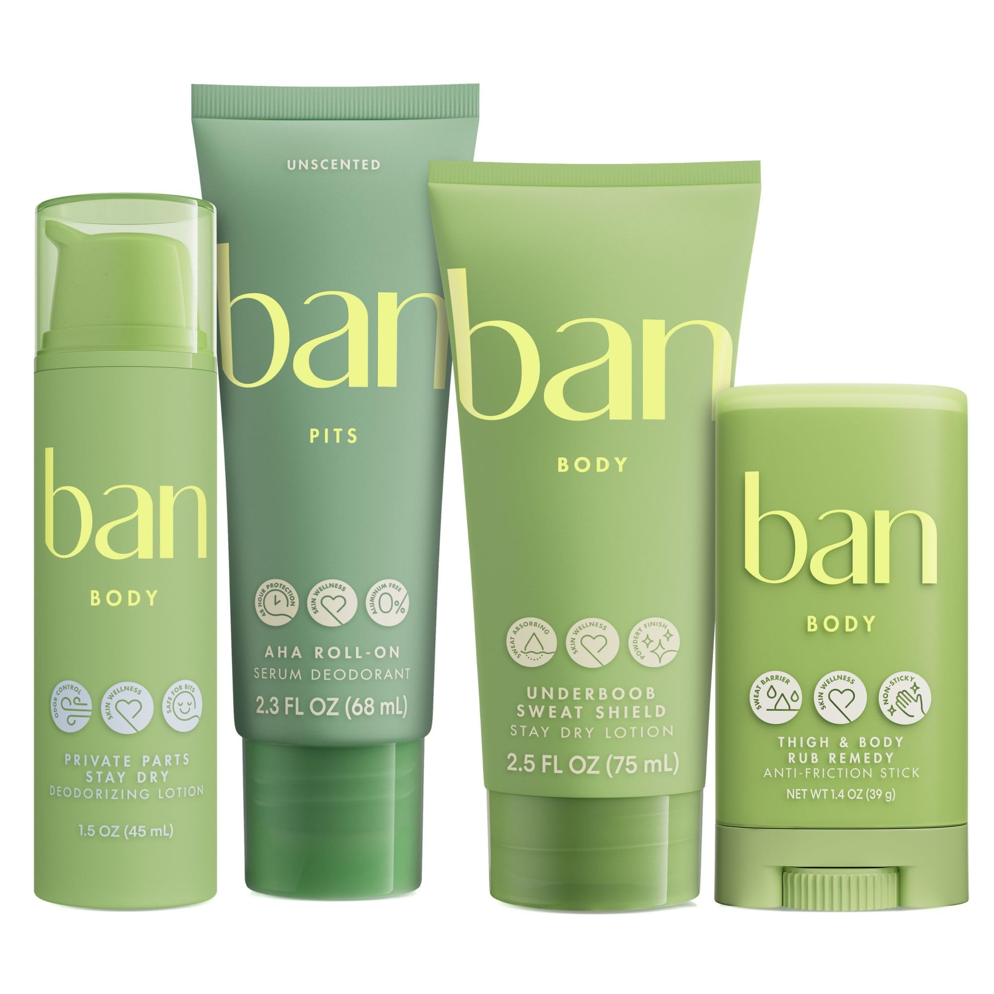 Amazon.com : Ban Total Body 4 Pack Bundle: Unscented Roll-On Deodorant ...