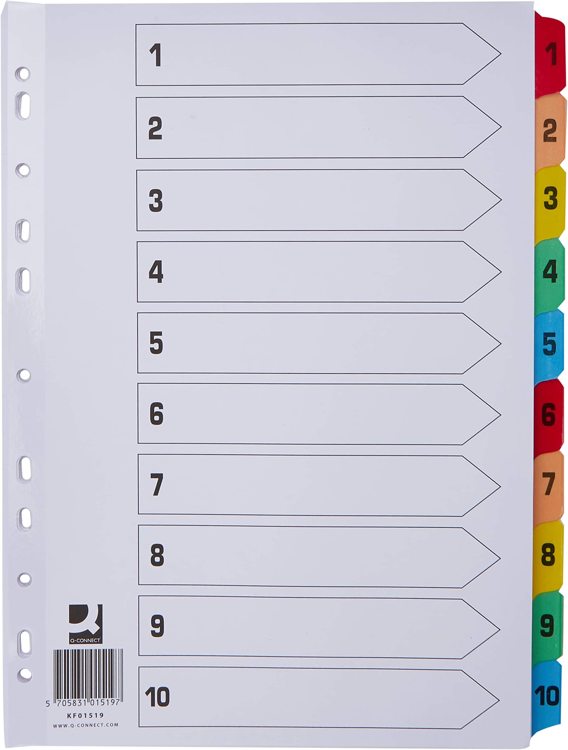 Q-Connect 1-10 Index Multi-punched Reinforced Board Multi-Colour ...