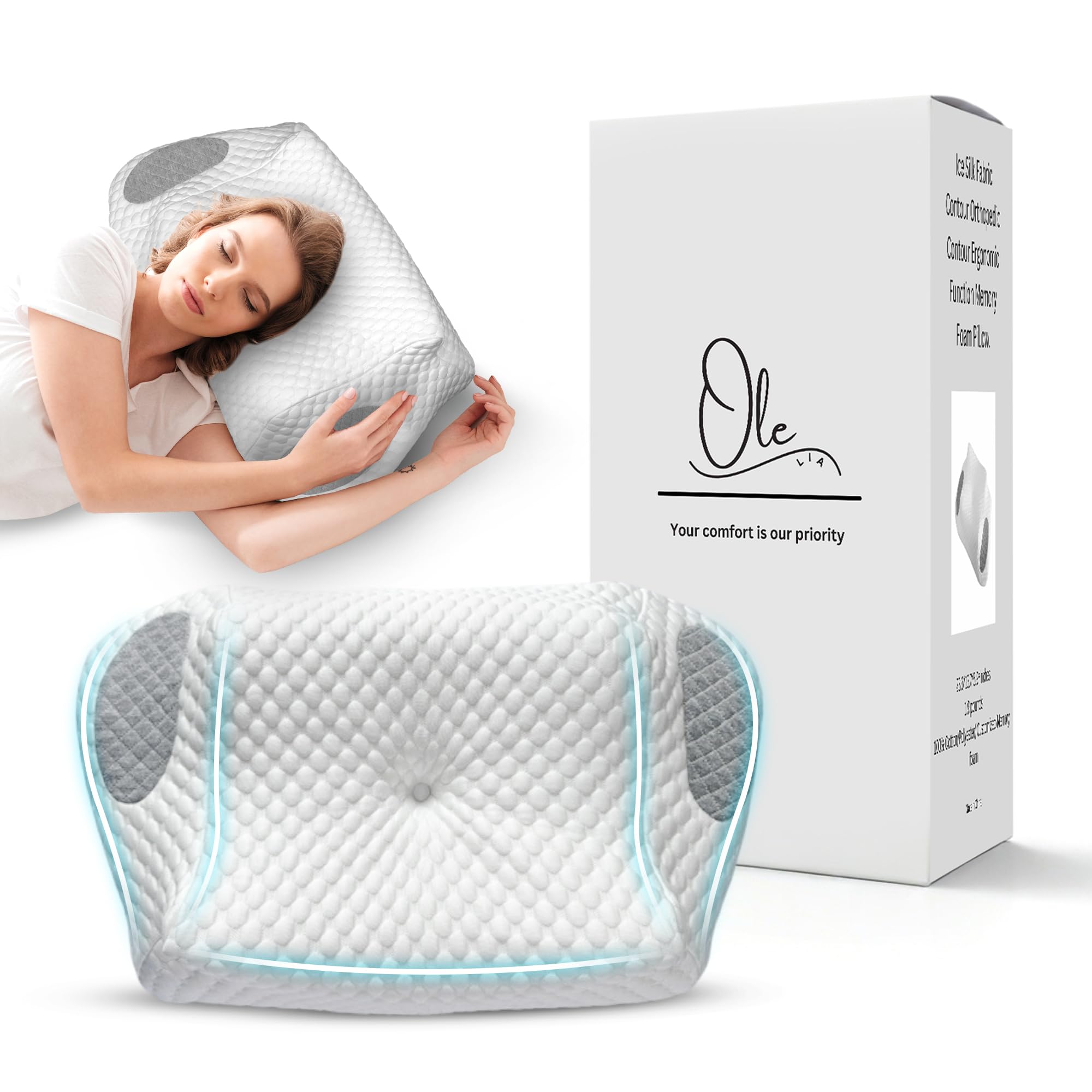 Amazon.com: OLELIA Cervical Neck Pillow- Memory Foam Pillow, Ice Silk ...