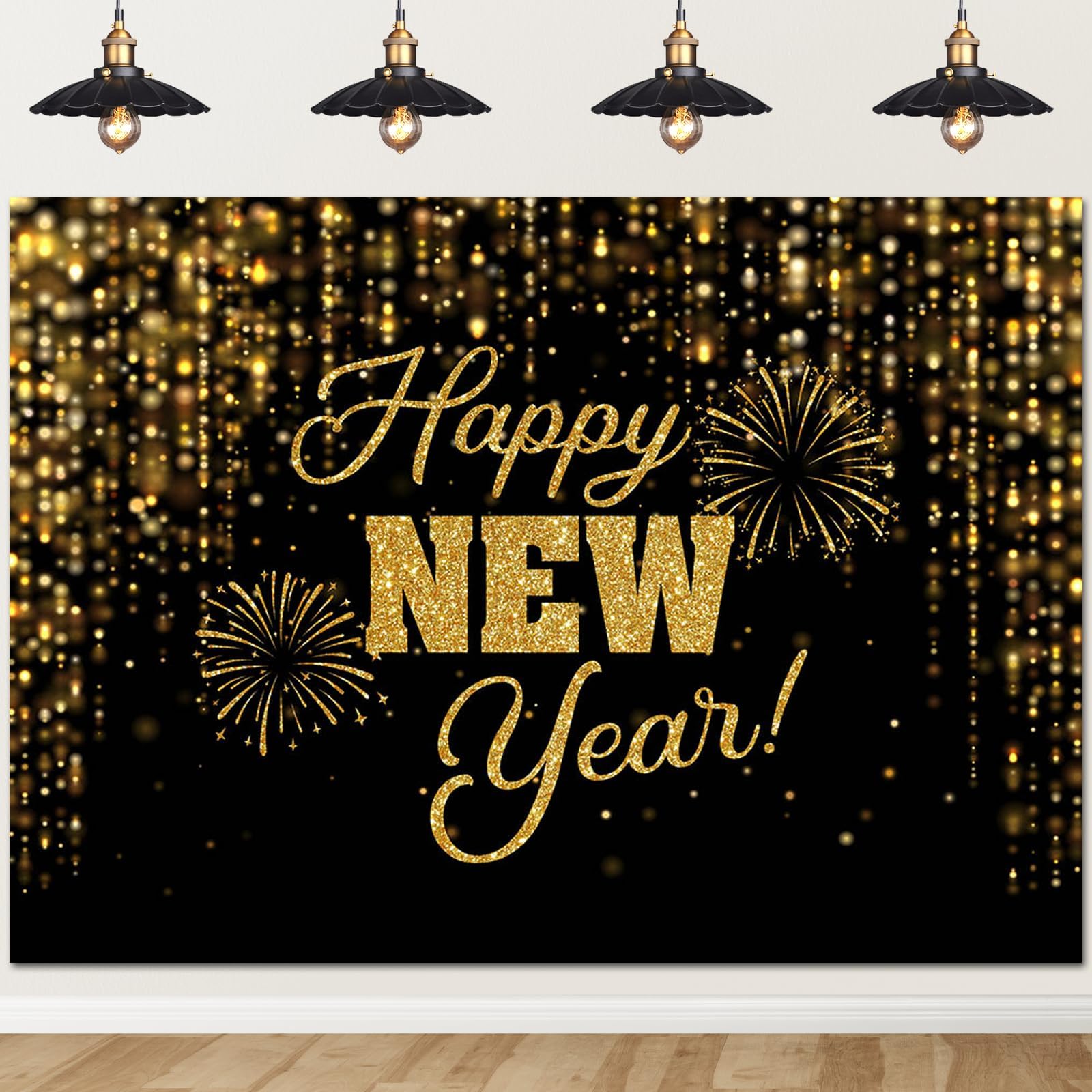 Amazon.com : Mocsicka Happy New Year 2025 Backdrop Golden Black New ...