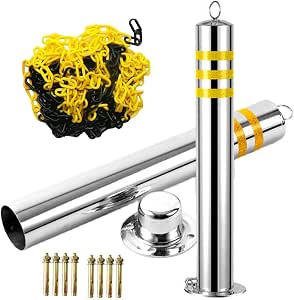 2 Driveway Barrier parking post Stainless Steel parking post Lock ...