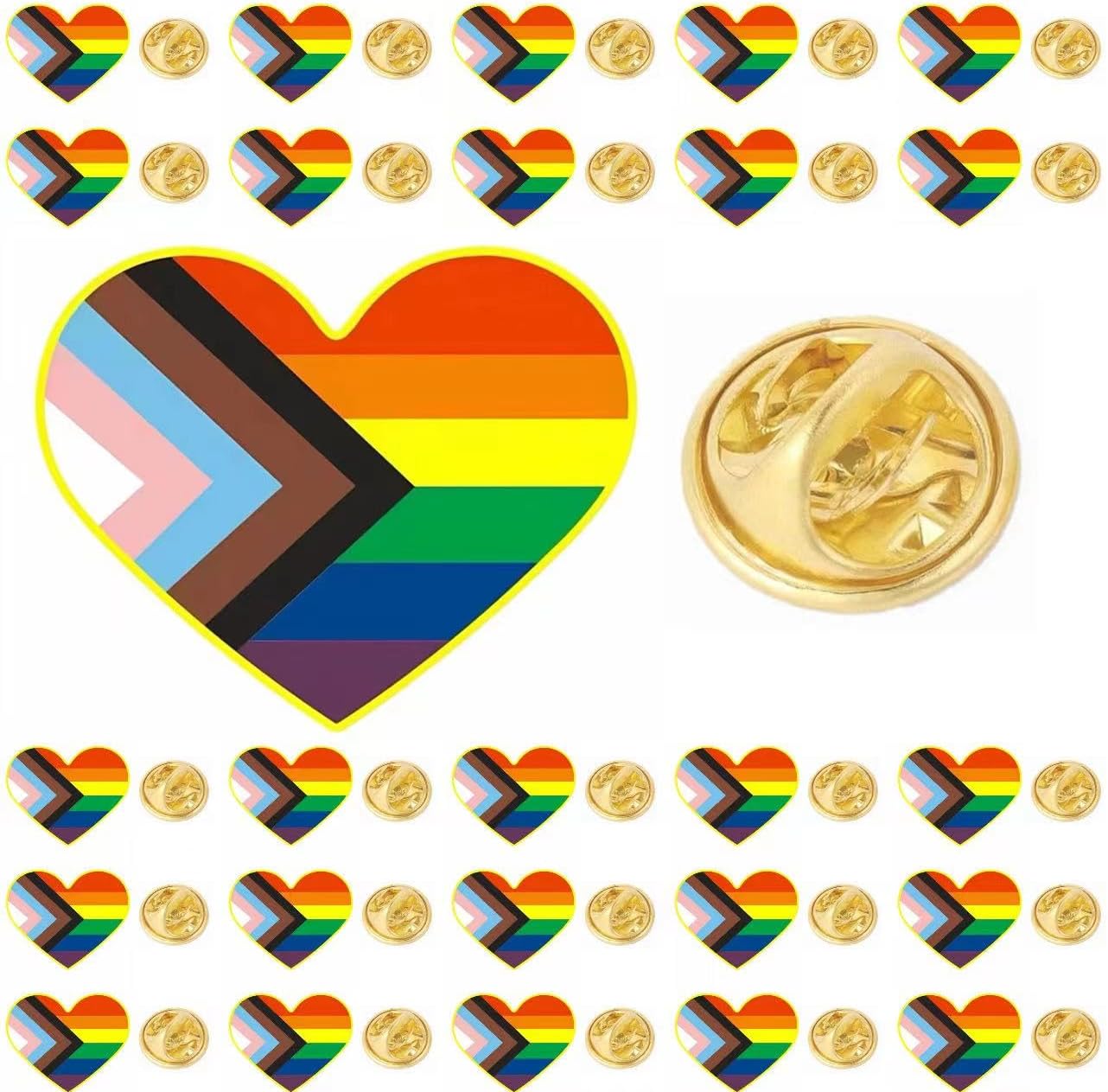 Amazon.com: HAFILO 25/50/100 Metal Hearts Inclusive Progress Pride Pin ...