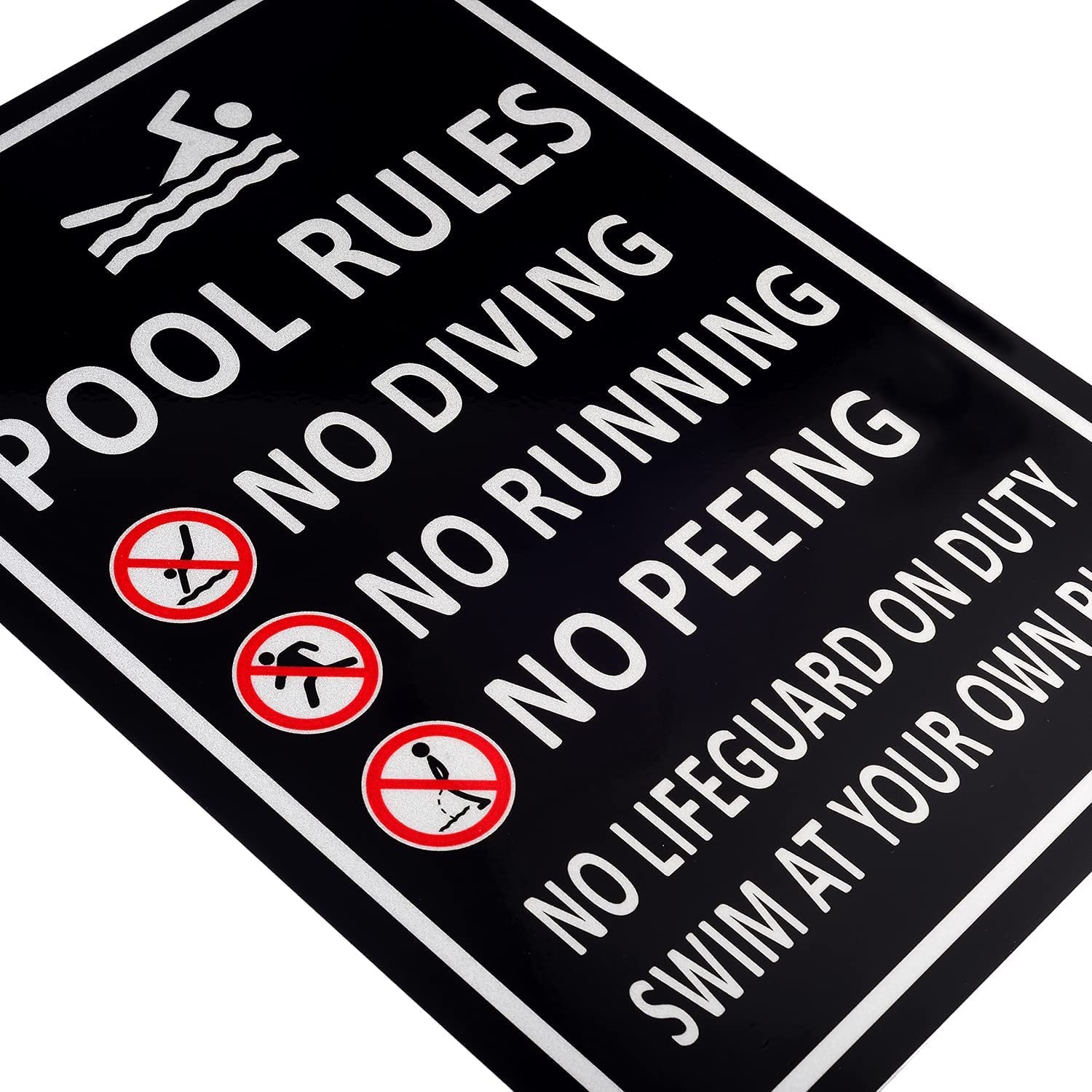 Snapklik.com : 2 Pack Pool Rules Sign, Black, No Diving No Running No ...
