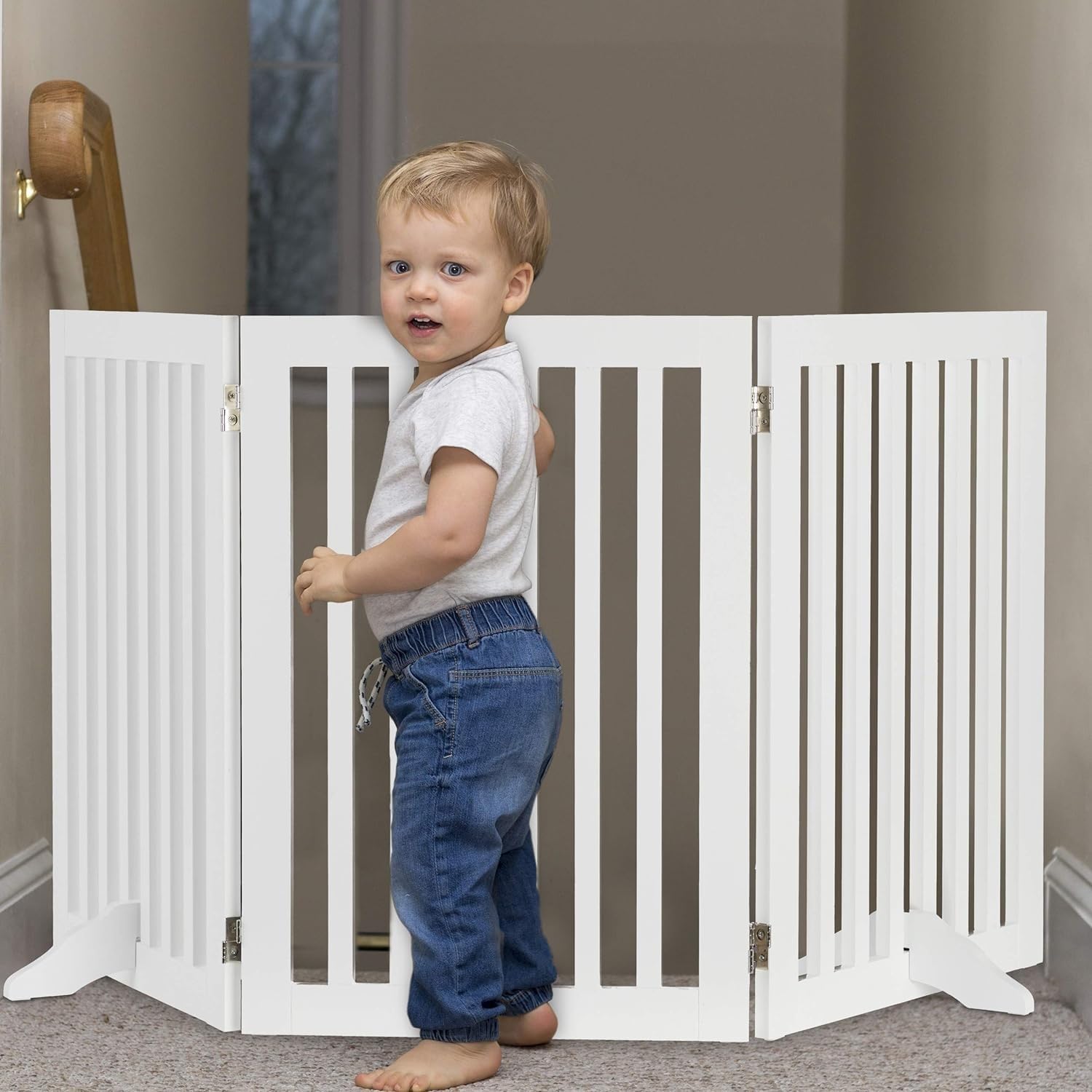 EMIWUD FURNITURE Wooden Freestanding Foldable Dog and Cats Partition ...