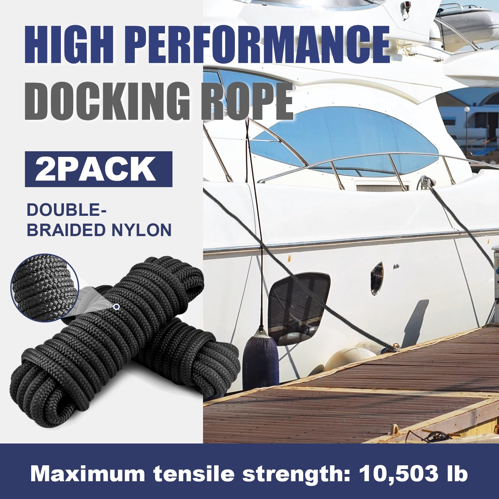Snapklik.com : Tether Tite TetherTite 3/4"" X20 Dock Line, Marine-Grade ...