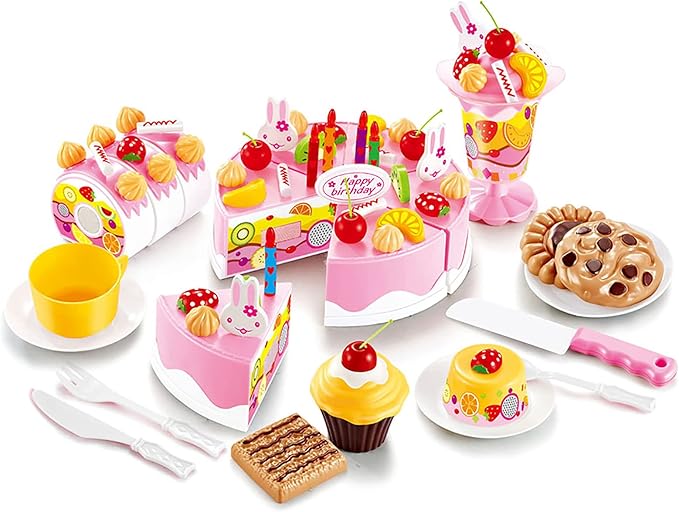 Amazon.com: HenMerry 75PCS Birthday Cake Toy DIY Cutting Cake Play Set ...