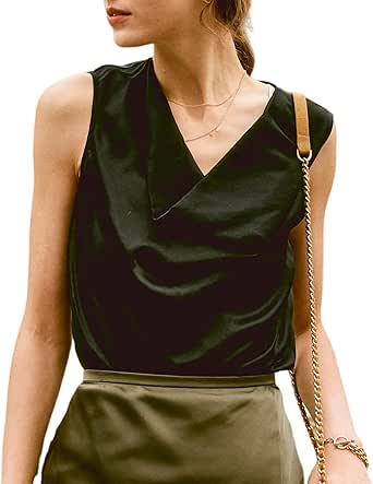 COLD POSH Mulberry Silk Camisole Tops for Women Luxury Cowl Neck Tank ...