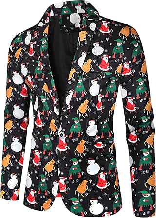 Mens Chirstmas Blazers Jacket Funny Xmas Santa Claus Snowflake Print ...