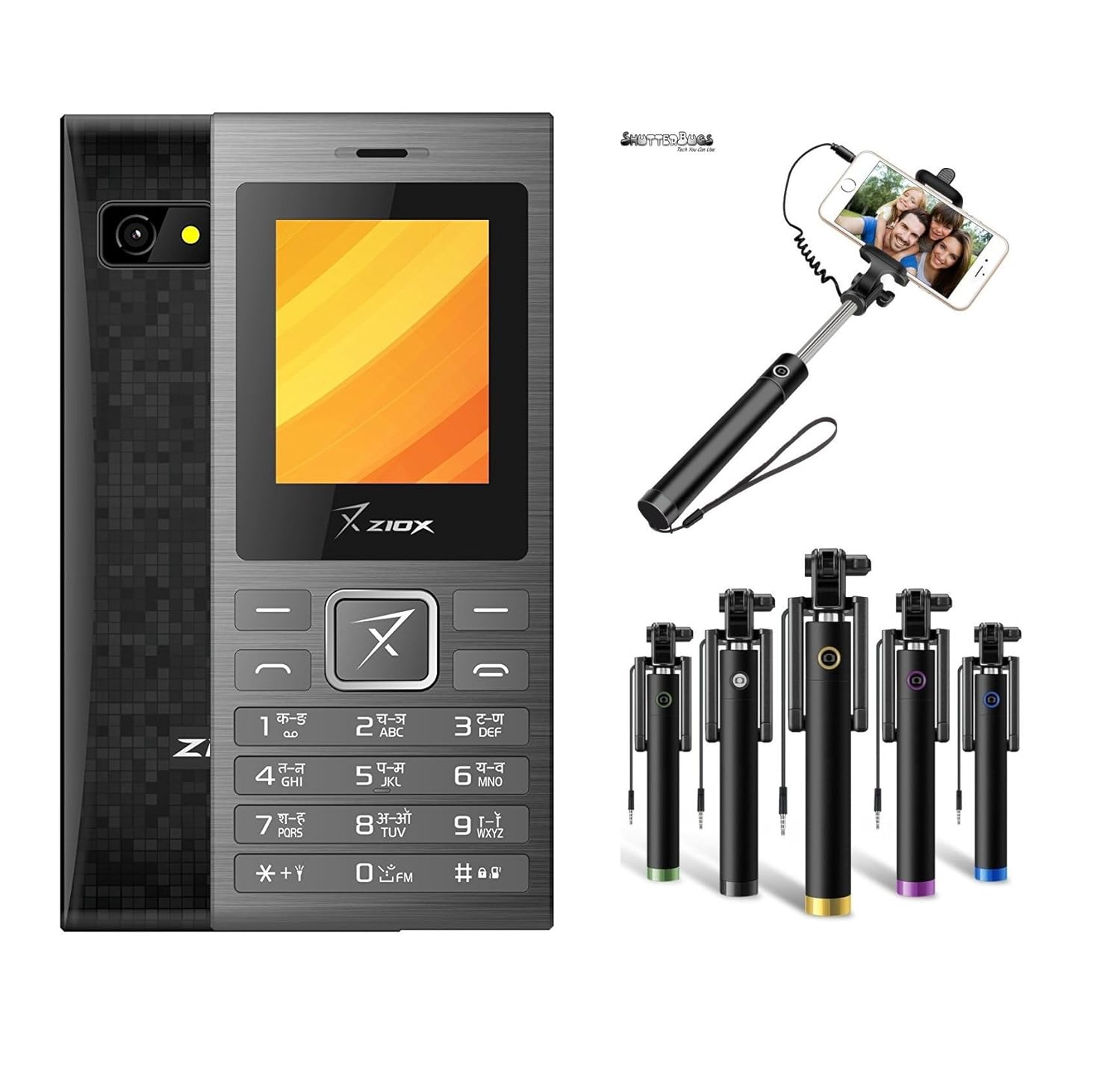 Combo of Ziox ZX25 Basic Phone & ShutterBugs Selfie Stick With Aux ...