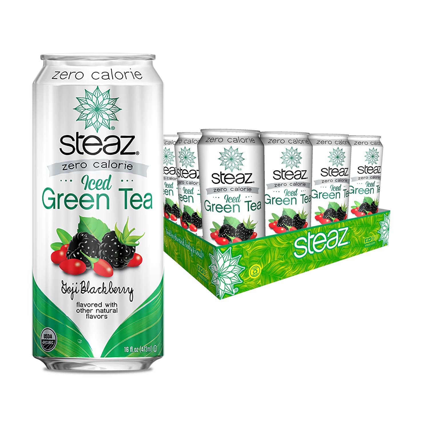 Amazon.com : Steaz Organic Zero Calorie Iced Green Tea, Goji Blackberry ...