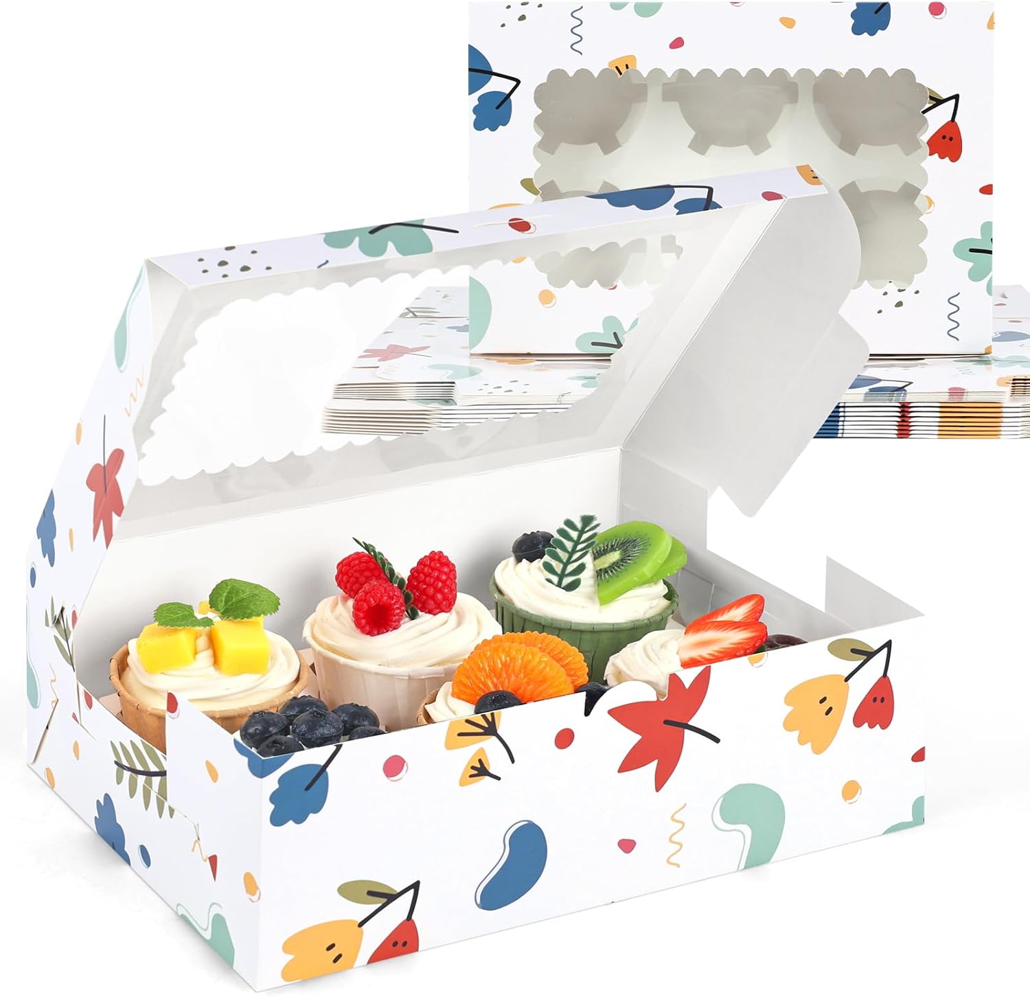 Amazon.com: JOHOUSE 6 Count Cupcake Boxes, 6 Sets Cupcake Container ...
