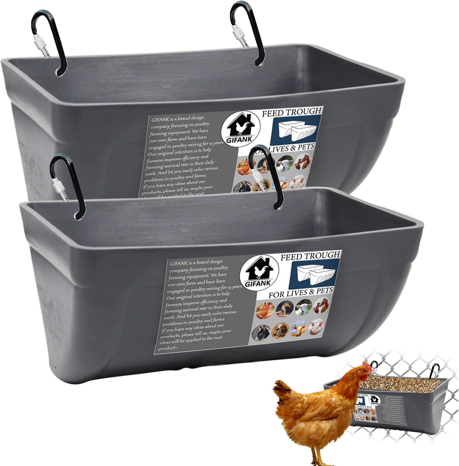 Amazon.com : GIFANK 2 Pack Chicken Feeder Feed Trough with Clips ...