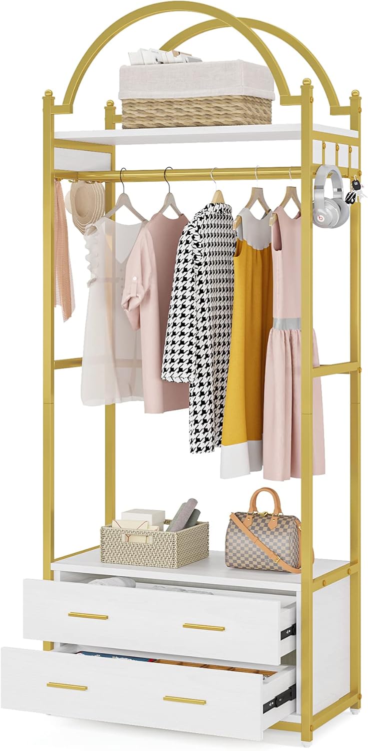 Amazon.com: LITTLE TREE Tall Clothes Rack Shelves with Shelves Drawers ...