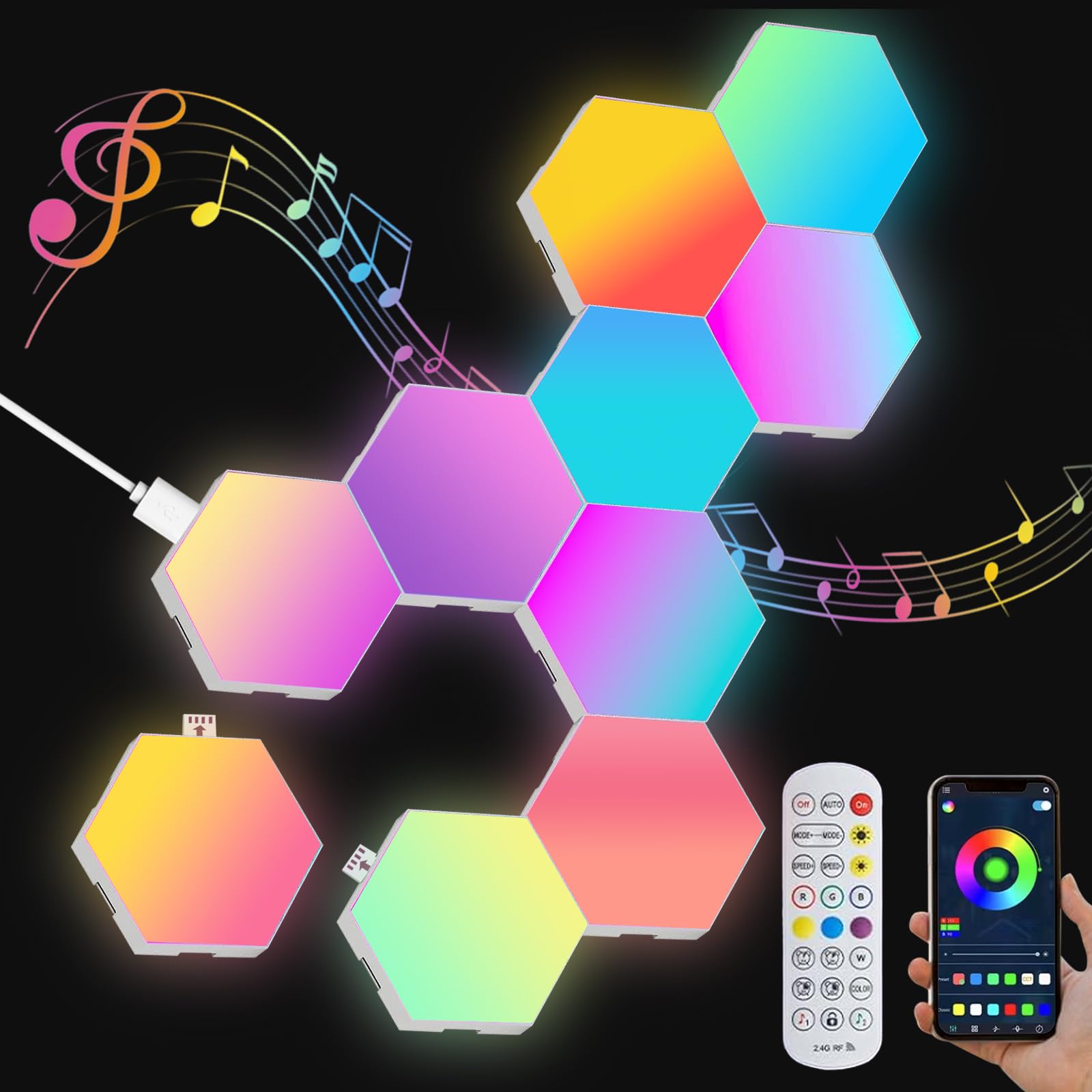 BritPick Hexagon LED Lights, 12 Pack RGB Led Hexagon Lights w/APP ...