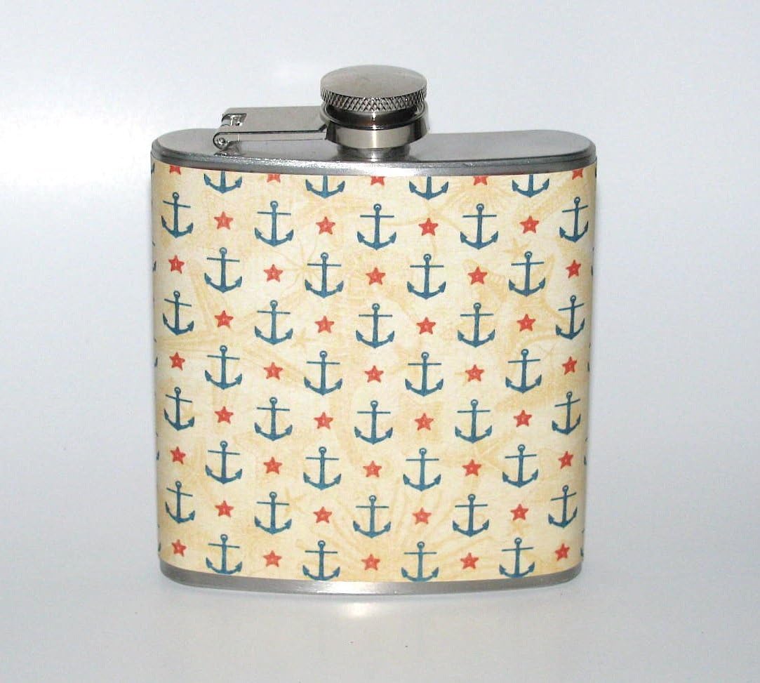 Amazon.com | Boat Yacht Wheels & Anchors Fishing 8 oz Liquor Hip Flask ...