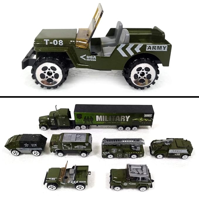 PANSHUB 7 in 1 Die Cast Metal Army Military Vehicle Play Toy Team Truck ...
