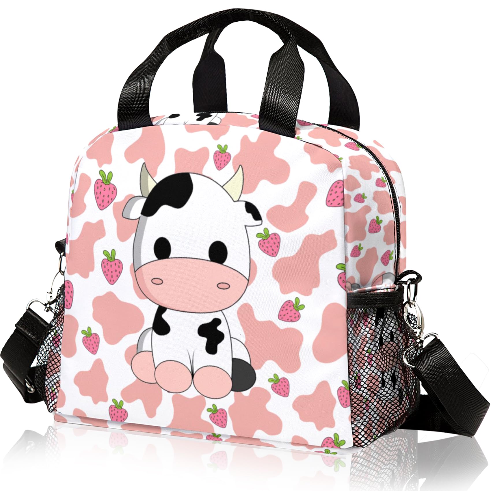 Amazon.com: WOBAGMEN Lunch Bag for Kids, Pink Lunch Bags Insulated Cow ...