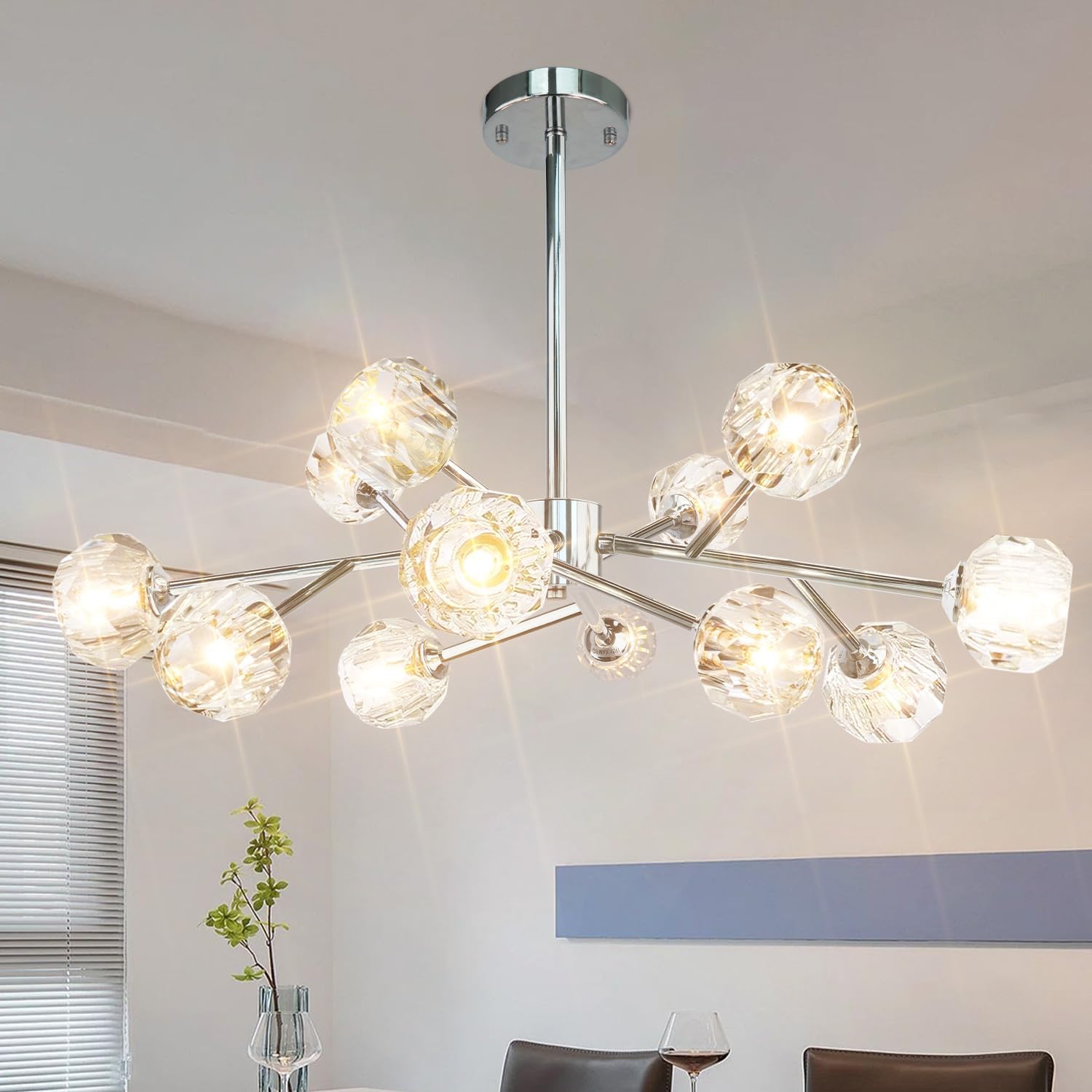 CRYSTOP 12-Lights Sliver Sputnik Flush Mount Ceiling Light Fixture, Mid ...