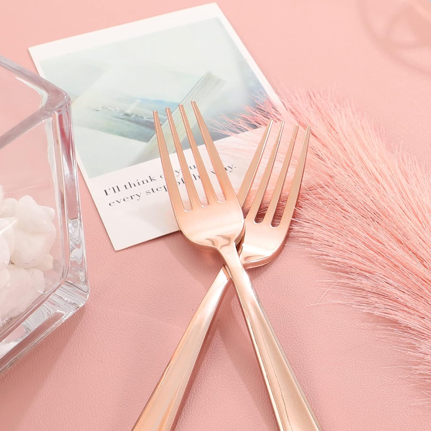 Amazon.com: WELLIFE 350 Pieces Rose Gold Plastic Dinnerware, Disposable ...