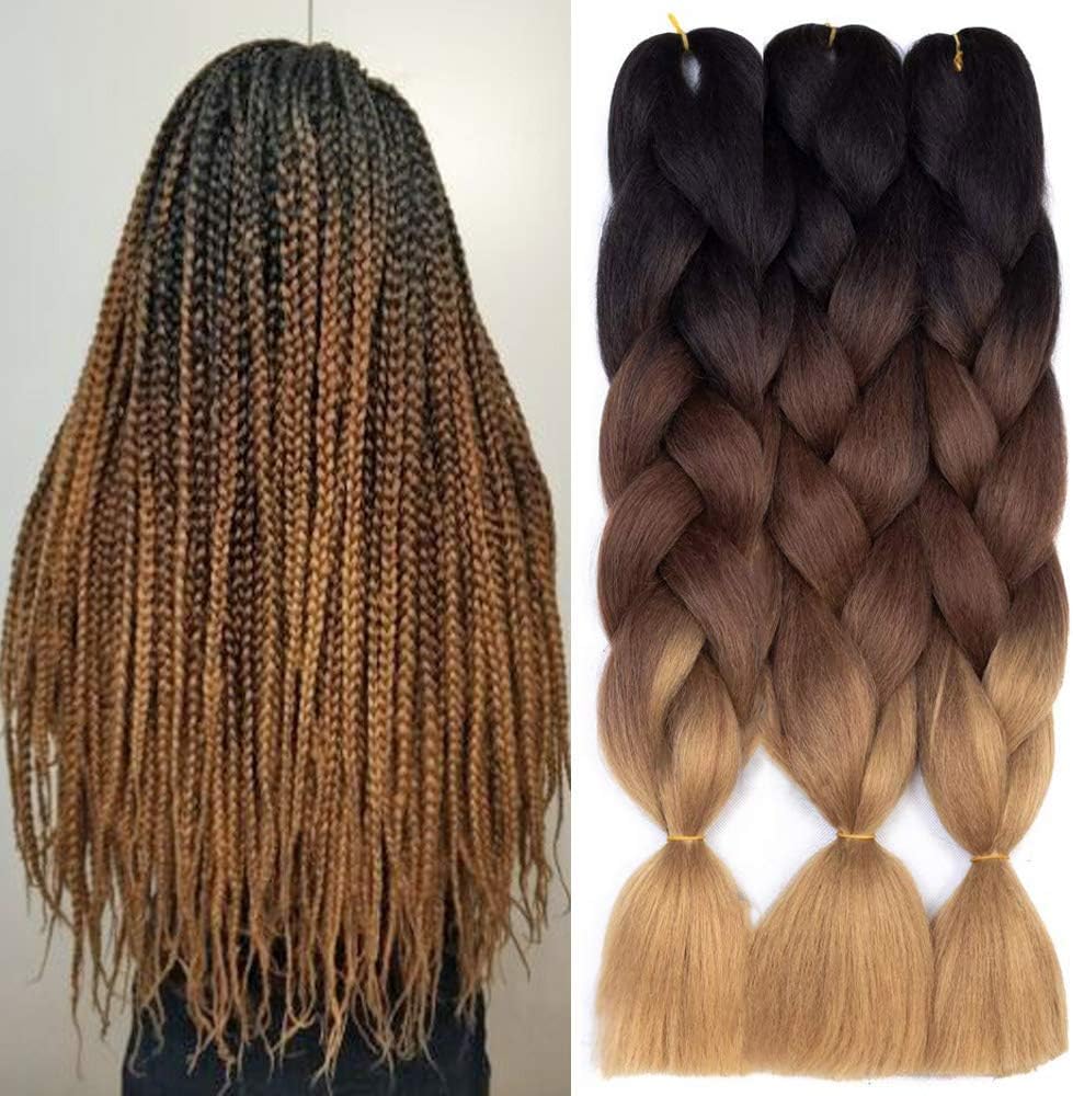 Ombre Braiding Hair Extensions 3 Packs Kanekalon Jumbo Braiding Hair ...
