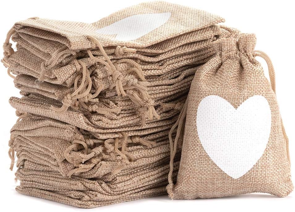 Amazon.com: Shallylu 50Pcs Burlap Gift Bags with Drawstring, Burlap ...