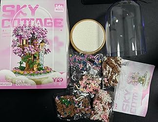 Amazon.com: Insgen Cherry Blossom Bonsai Tree House Building Flowers ...