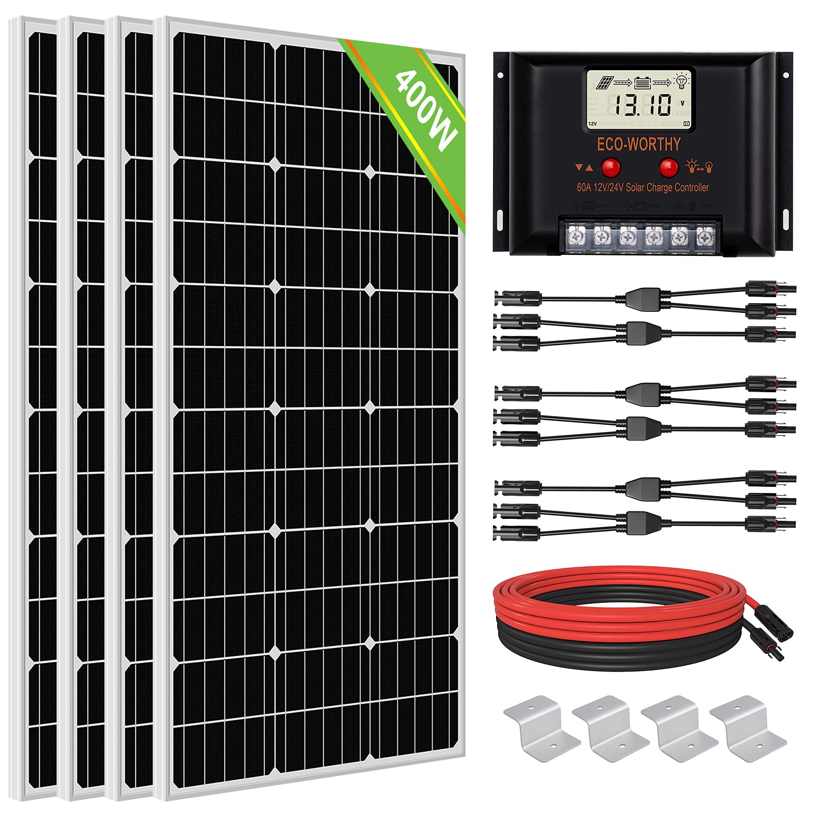 ECO-WORTHY 400 Watt 24 Volt Solar Panel Kit Off Grid with 4pcs 100W ...