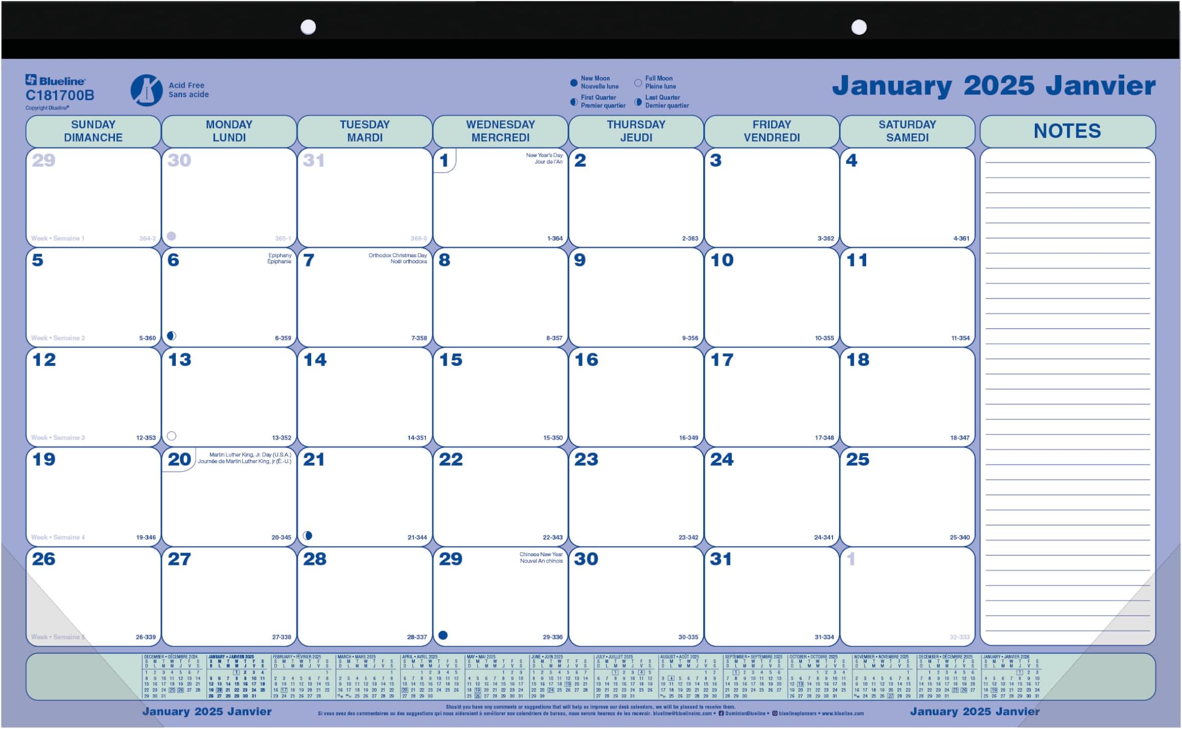 Blueline® Calendrier mensuel 2025, 12 mois, janvier à décembre, format ...