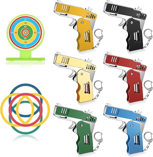 Amazon.com: 6 Set Mini Metal Folding Pistol - Rubber Band Shooter with ...