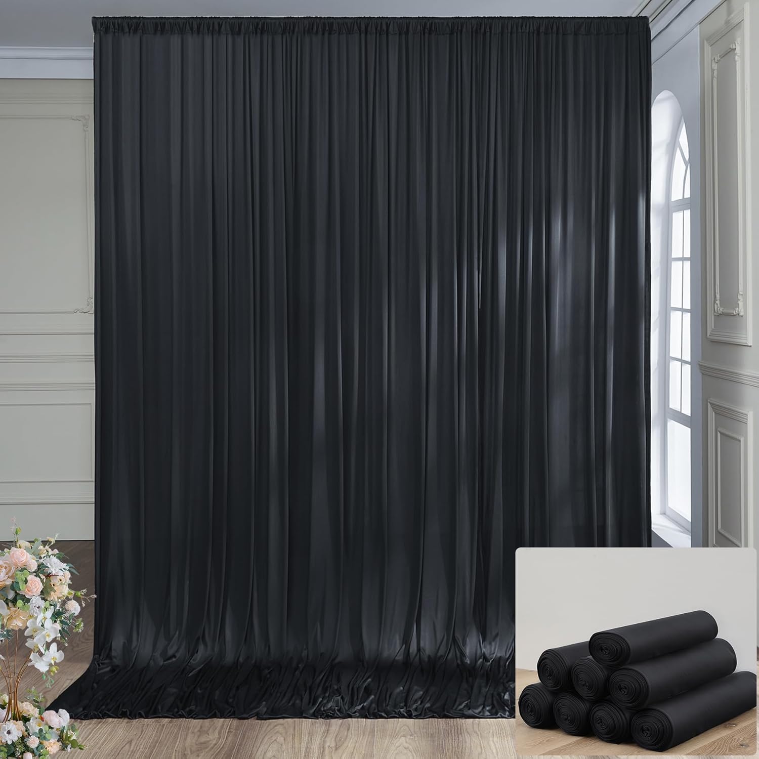 Amazon.com : 40×12ft Wrinkle Free Black Backdrop Curtain,Soft Silky ...