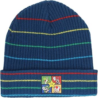 Amazon.com: Super Mario Ribbed Knit Youth Beanie and Gloves Set Blue ...