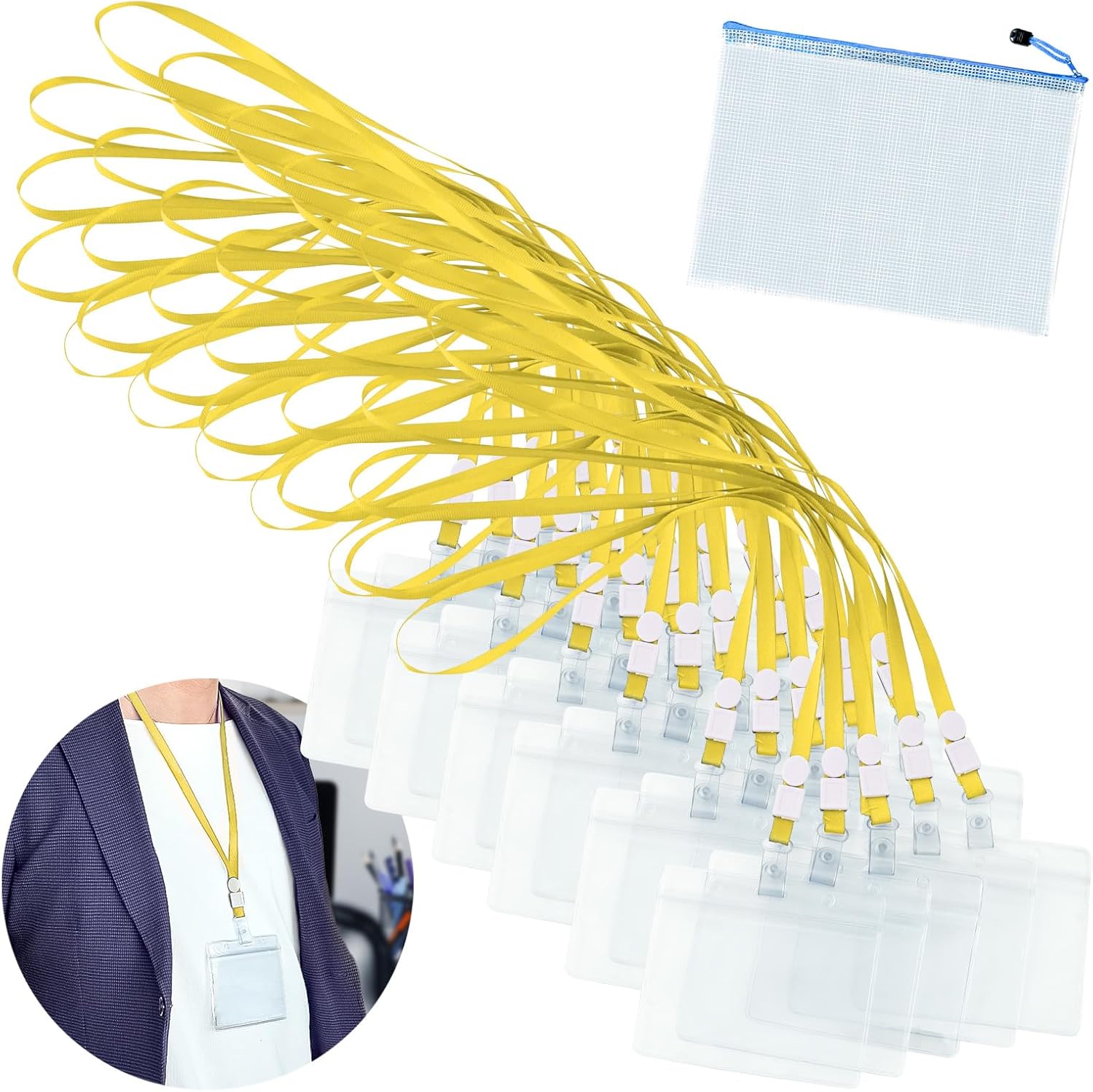 Amazon | Webirth 名札ホルダー 【便利な収納袋つき！】交換用名札予備パーツ付属 名札ケース 首下げ 図面ファイル (黄色 30枚) | 名札・ホルダー | 文房具・オフィス用品