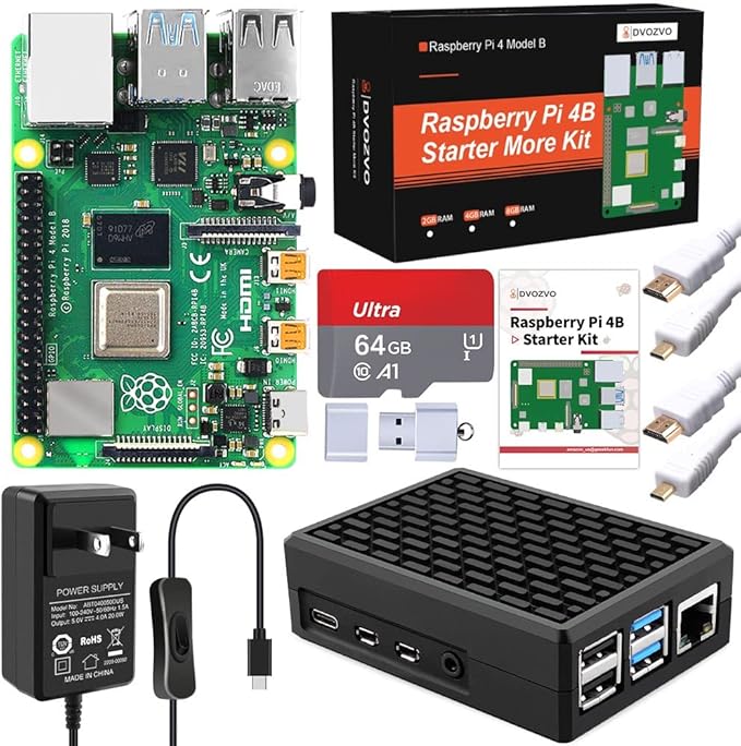 DVOZVO Raspberry Pi 4 - Kit de iniciación de 8 GB, fuente de ...