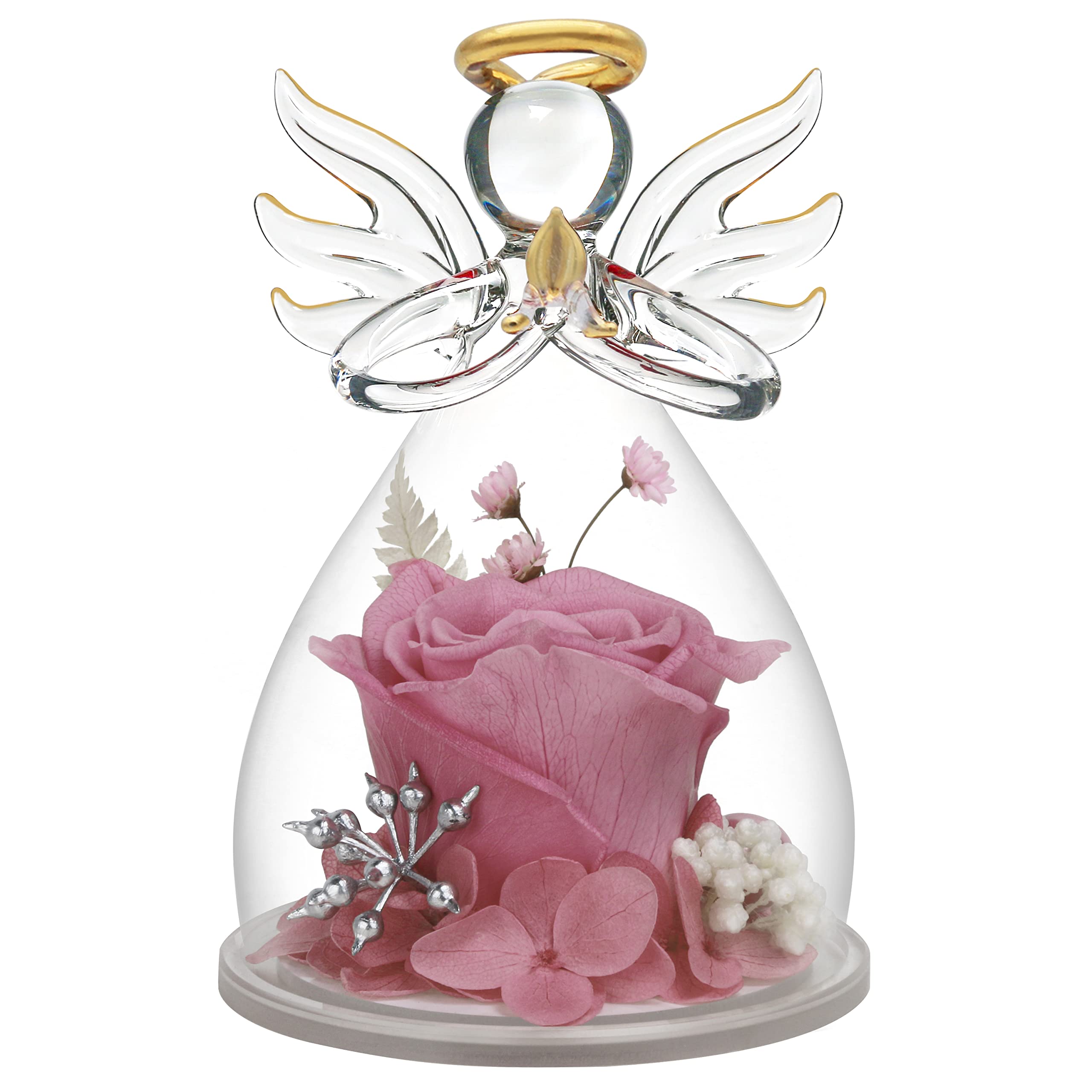 Preserved Flower Rose Gifts in Glass Angel Figurines,Birthday Gifts for ...