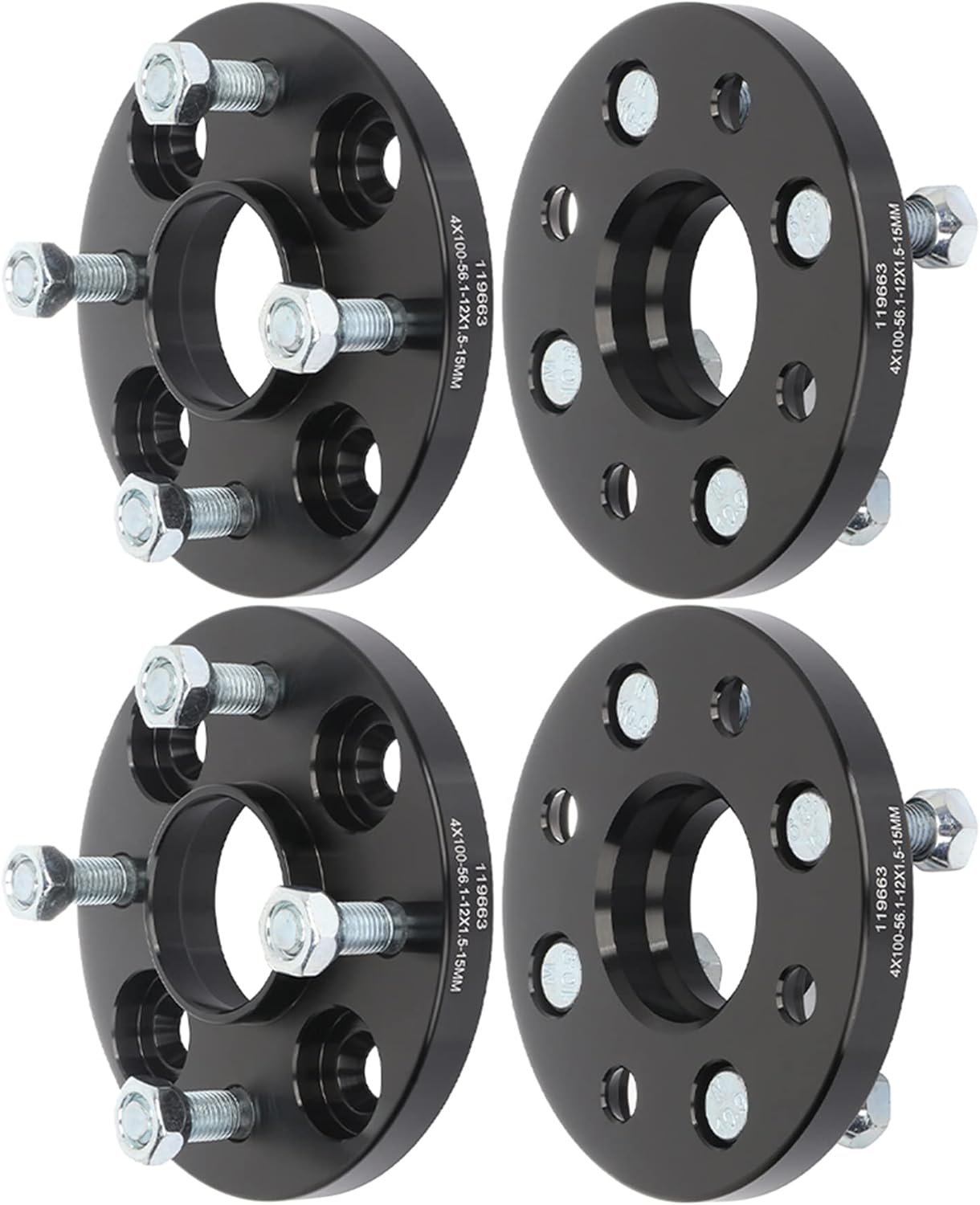 Amazon.com: ECCPP 4x 4 lug Wheel Spacers 4x100 12x1.5 56.1MM 15mm black ...