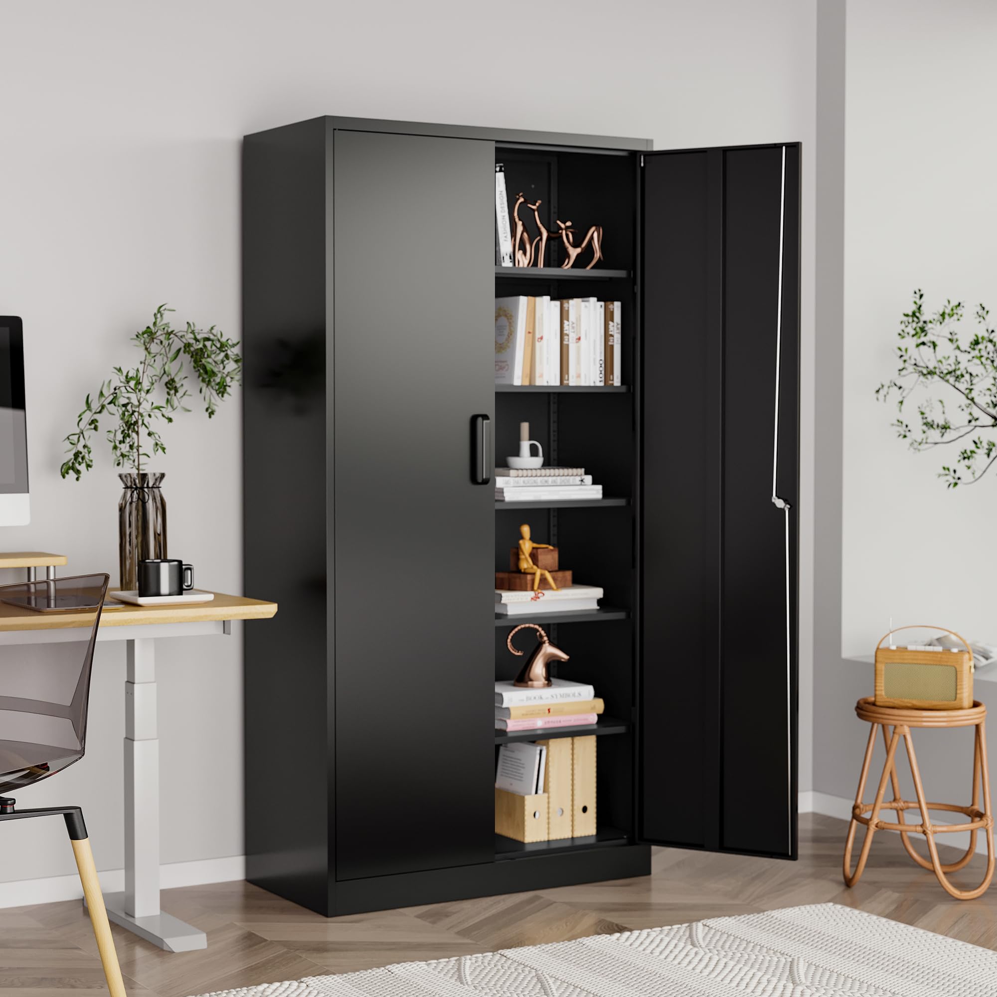 Storage Cabinet With Doors 71" Heavy-Duty Garage Cabinet With Locking ...