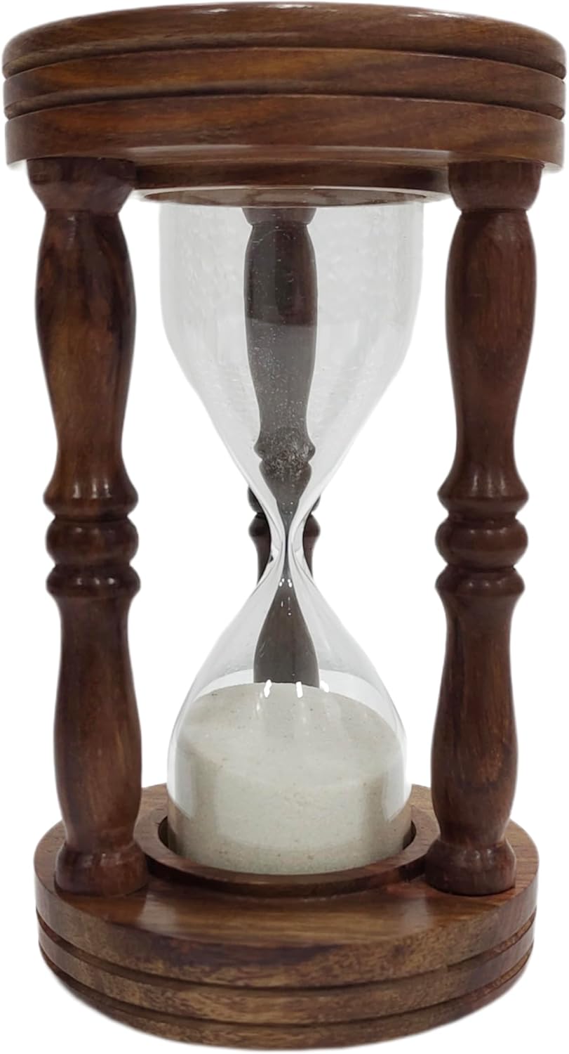 Amazon.com: Antique Wooden Glass White Sand Timer 5 Minutes Hourglass ...