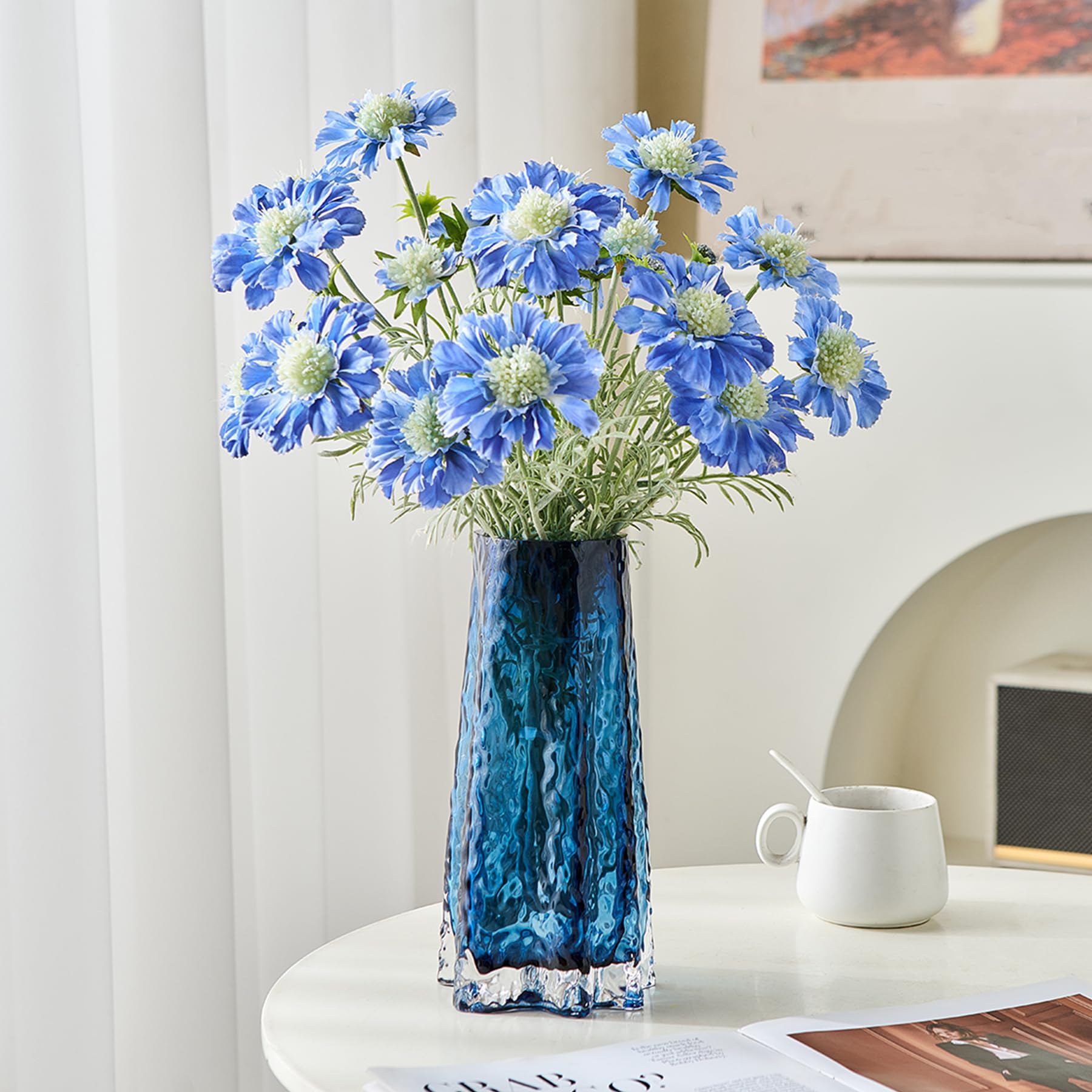 Amazon.com: Octdays Modern Blue Glass Vase: Tall Decorative Flowers ...