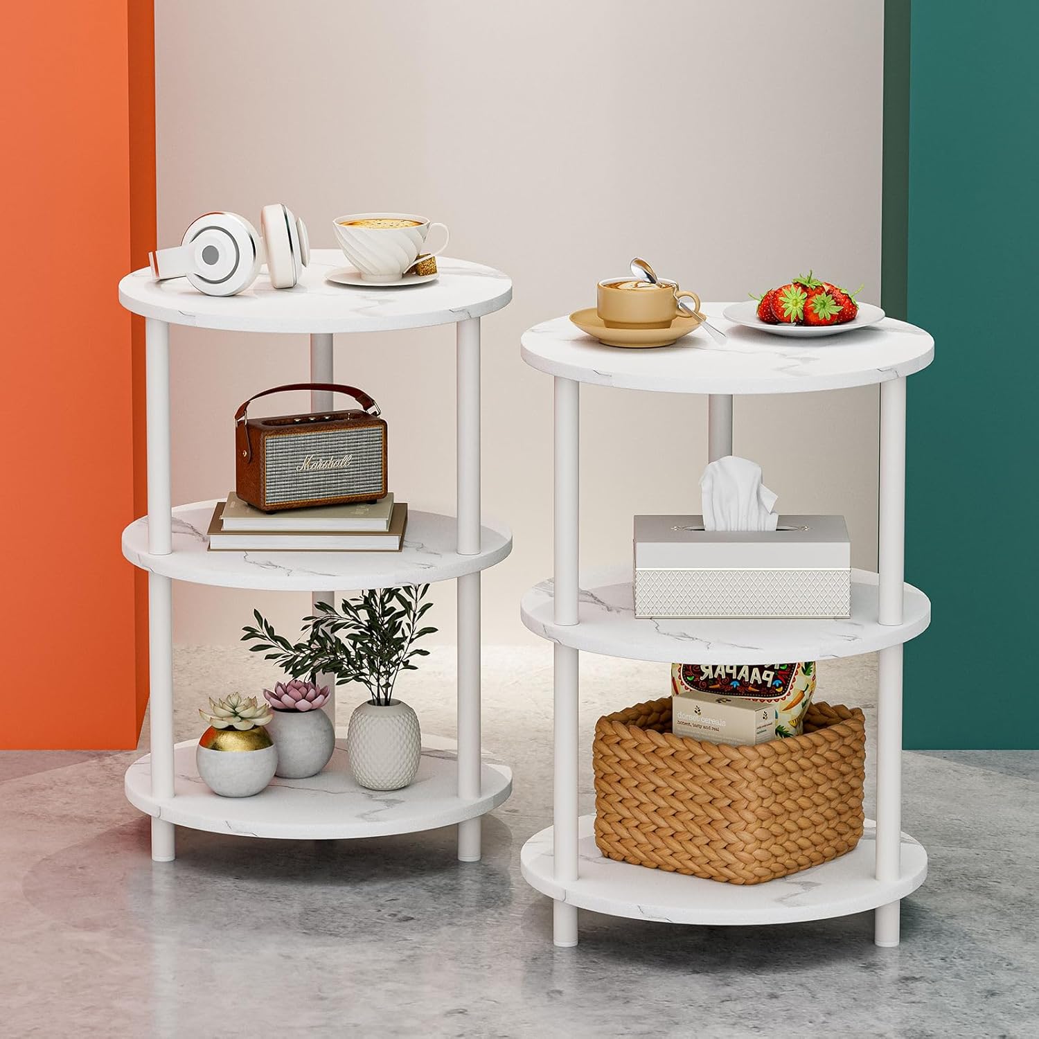 Amazon.com: RISWER Round Side Table Living Room - Small Accent Table ...