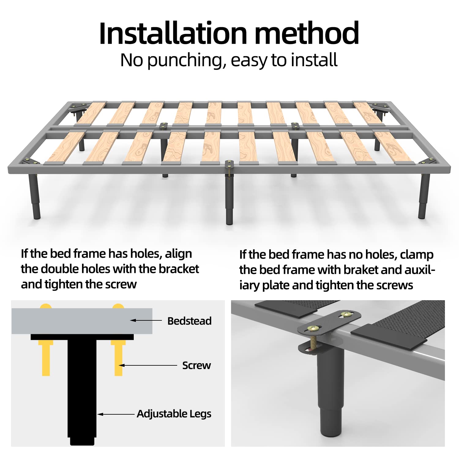 POROHOM 4PCS (7"-13.5") Adjustable Metal Bed Frame Support Legs, Bed ...