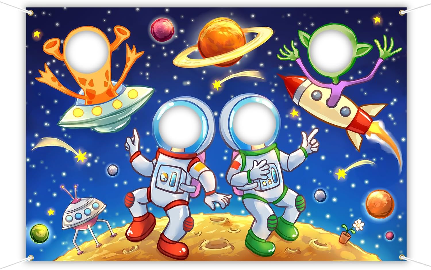 Cartoon Outer Space Backdrop 5 x 3.3 ft, Astronaut Alien Face Cutout ...