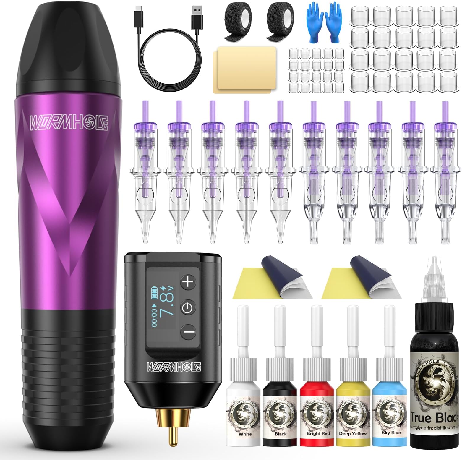 Amazon.com: Wormhole Tattoo Gun Kit Complete Tattoo Kit Wireless Tattoo ...