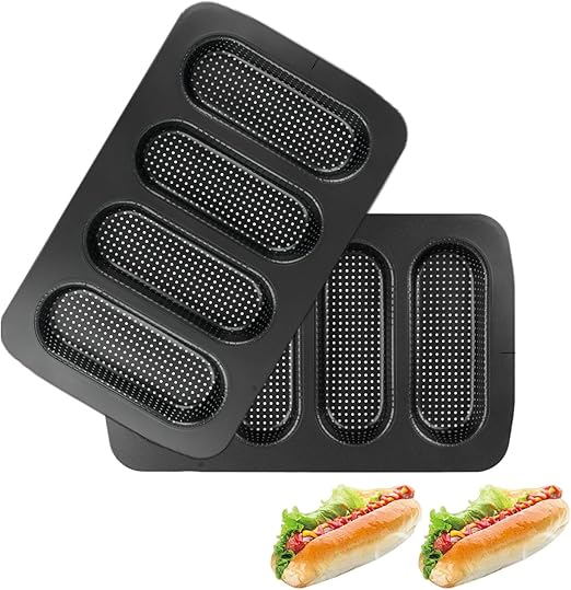 Amazon.com: HOMOMSAE Hot Dog Bun Pan, 2 Pack Perforated Carbon Steel ...