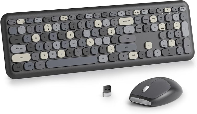 SOLIDEE Colorful Wireless Keyboard and Mouse Combo Set,2.4GHz Retro ...