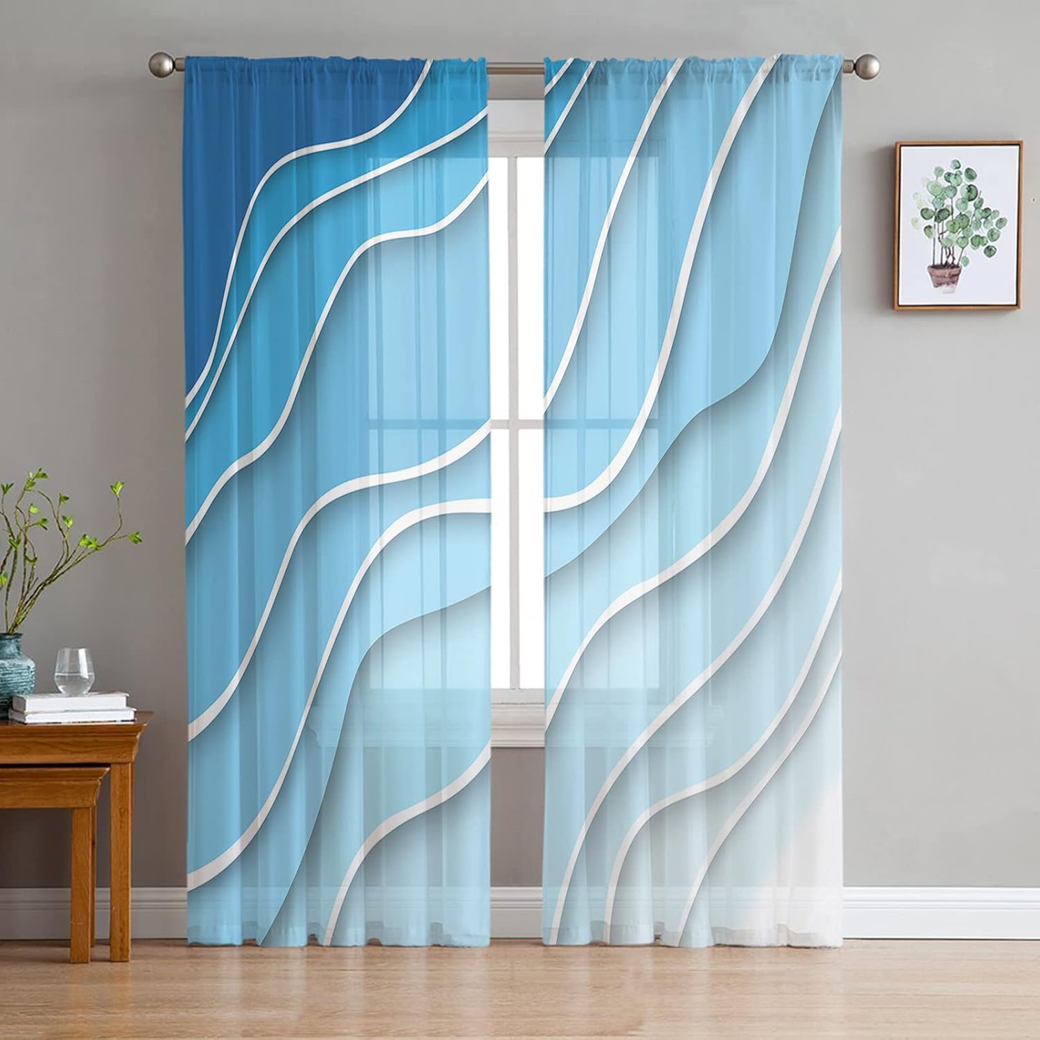 Amazon.com: OUR DREAMS Blue Ombre Sheer Curtain 84 Inches Long, Blue ...